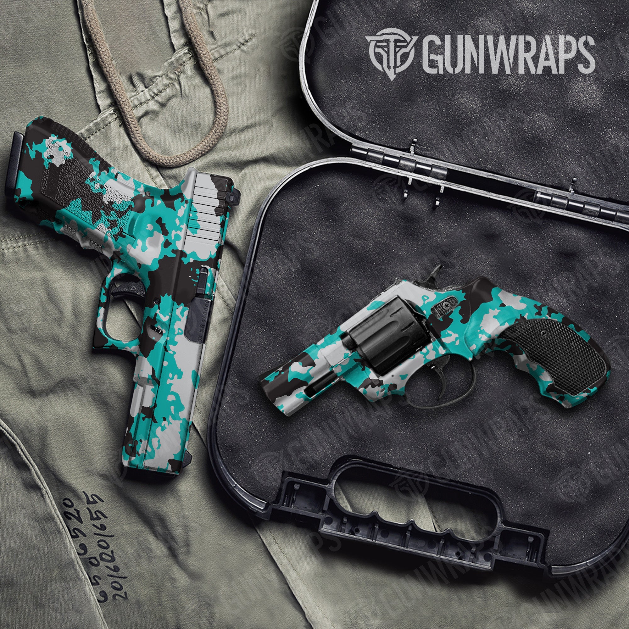 Handgun Treetop Tiffany Blue Tiger Camo Gun Skin Vinyl Wrap | CamoWraps ...
